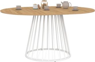IDMarket Yuna Esstisch, ausziehbar, rund, 4-8 Personen, Holzplatte und Metallfuß, weiß, 110 - 150 cm