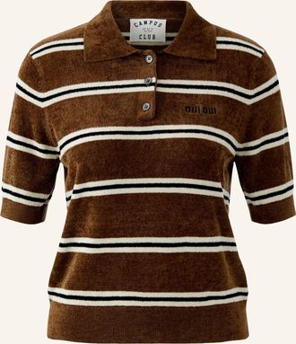 Oui Strick-Poloshirt braun