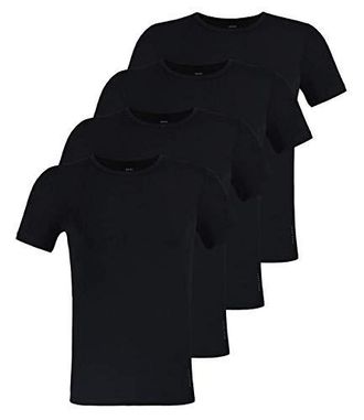 HUGO BOSS Boss Hugo de 4 Lot Coupe Slim Homme T-Shirts, Col Rond, Maillots de Corps Demi Manches, Unicolore - Noir, 6 (Large)