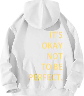 Generic Pull de No&euml;l 98 Fermeture &eacute;clair dans le dos, cest OK, pas PARFAIT &Agrave; &Ecirc;TRE PARFAIT Sweat &agrave; Capuche Imprim&eacute; Pull Femme Noir, Blanc., XXL