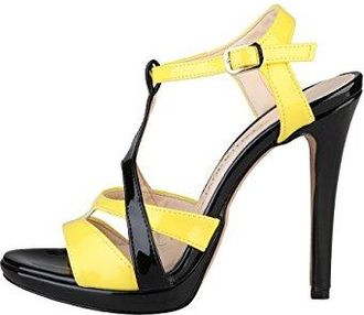 Made In Italia Sandales à Talons Iolanda fabriquées en Italie., Noir/Jaune, 39 EU