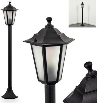 HOFSTEIN Außenwegeleuchte Loria, Wegeleuchte aus Metall/Milchglas in Schwarz/Weiß, Außenleuchte in antikem Look, 107 cm, Gartenlampe, Gartenbeleuchtung IP44, 1