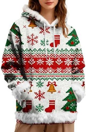 Generic Sweat à capuche de Noël léger pour femme - Sweat à capuche de Noël pour homme et femme - Bordure unie - Pull unisexe à manches longues - Pour entraîne