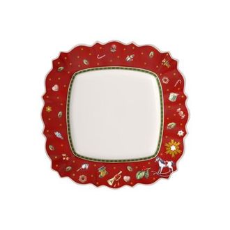 Villeroy & Boch Toys Delight assiette carrée, assiette festive pour toutes les occasions, porcelaine premium, rouge, multicolore, adaptée au micro-ondes