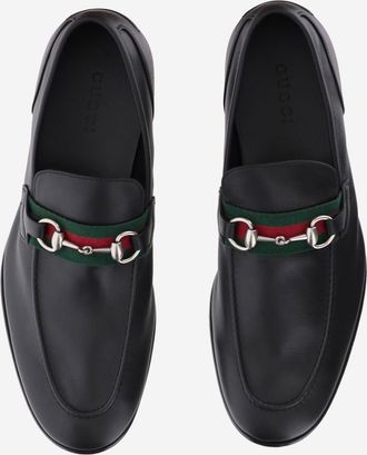 Gucci Mens Leather Loafers Como Black