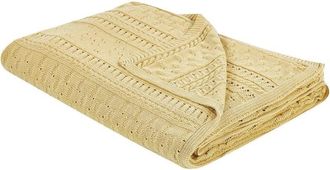 Beliani Beliani - Decke Gelb aus Baumwolle 150 x 200 cm Gestricktes Muster Tagesdecke f&uuml;r Bett Sofa Schlafzimmer Wohnzimmer