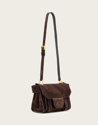 AllSaints Ursa - Mini-Umh&auml;ngetasche aus Wildleder in Bitterbraun-Brown