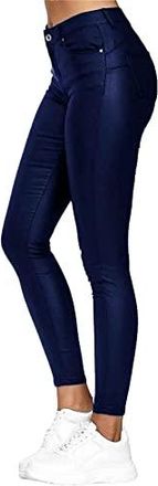 Onsoyours Pantalon Femmes Stretch Skinny Fit Jegging Pantalon en Simili-Cuir Effet Push Up Legging Simili Cuir avec Poches Skinny Stretch Slim Pantalon Bleu L