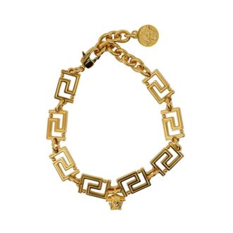 Versace Goldenes Metallarmband mit Kalbsleder - - Accessories - Damen - Gelb - ONE SIZE