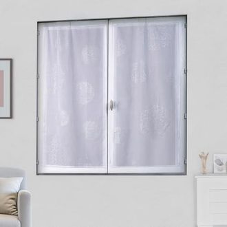 HOME MAISON Homemaison - Paar kleine Vorh&auml;nge aus Etamin, Motiv Silber, Polyester, Saum, Stangendurchzug, Fenster, Wohnzimmer, Schlafzimmer, K&uuml;che, 45 x 120 cm, W