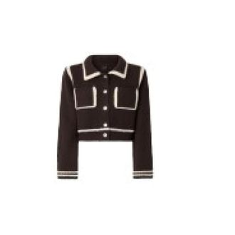 Pinko Merino-Wolljacke mit Kontrastbesatz - - Knitwear - Damen - Braun - M