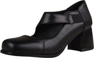 SJJH Chaussures Mary Jane pour femme avec talon compens&eacute;, talon bloc de 6 cm et barre &eacute;lastique, semelle en caoutchouc antid&eacute;rapante, pour le bureau et la 
