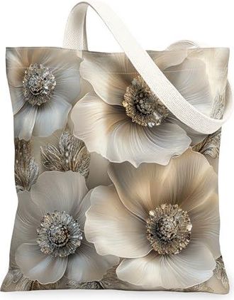 Generic Sac fourre-tout en toile r&eacute;utilisable avec motif de fleurs dan&eacute;mones printani&egrave;res pour le shopping, 33 x 38 cm, style 3D, motif floral de luxe, sac d&eacute;