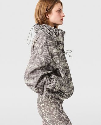 Stella McCartney High-Neck Snake Print Hooded Jacket, Woman, Beige, Size: XXS