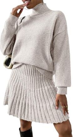 ORANDESIGNE Robe Pull Femme Robe en Tricot Ensemble 2 Pi&egrave;ces Pull &agrave; Col Roul&eacute; et Mini Jupe Tricot&eacute; Pullover Robe Tricot&eacute;e Automne Hiver &Eacute;l&eacute;gante Tunique Chic Robe