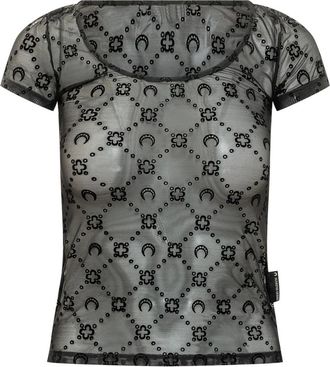 Marine Serre Femme, Tops, Noir, Taille: 38 FR SS Roundneck T-Shirt