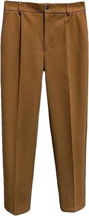 Generic Pantalon habill&eacute; en laine pliss&eacute;e sur le devant pour homme - Pantalon habill&eacute; &agrave; chevrons - Pantalon habill&eacute; classique &agrave; devant plat, marron, 40