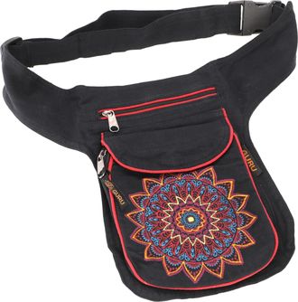 Guru Shop Stoff Sidebag & H&uuml;fttasche Mandala, Goa G&uuml;rteltasche, Bauchtasche aus Nepal - Schwarz/rot, Unisex - Erwachsene, Baumwolle, 25x20x4 cm