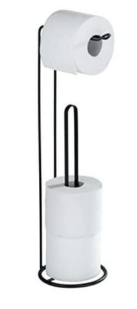WENKO Porte-papier toilette 2 en 1 Mod. Lugano | Support rouleau papier toilette sur pied en m&eacute;tal noir | Design industriel pour salle de bain | DIM (&Oslash; x h)