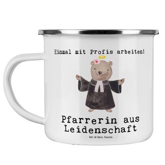 Mr. & Mrs. Panda Camping Emaille Tasse Pfarrerin Leidenschaft - Geschenk, Pastorin, Theologin, Campingbecher, Arbeitskollege, Beruf, Danke, Edelstahl