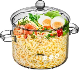 Hemoton Glas Kochtopf Mit Deckel 1900Ml Hitzebest&auml;ndiger Suppentopf Aus Borosilikatglas Doppelgriff Transparent Zum Kochen Von Suppe Gem&uuml;se Und Instantnudeln