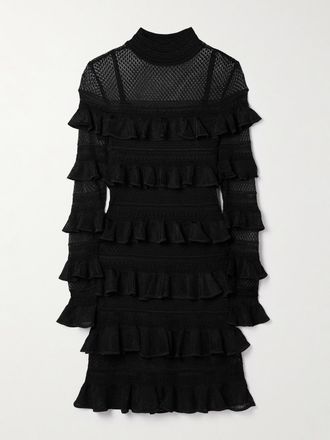 Zimmermann Mini-robe En Mailles C&ocirc;tel&eacute;es Et En Crochet &Agrave; Volants Crush - Noir