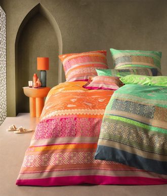 Bassetti Mako-Satin Bettw&auml;sche 155x220 Molveno V1 Verde gr&uuml;n Streifen Ornamente