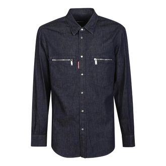 Dsquared2 Homme, Chemises, Bleu, Taille: XL Chemise biker en denim de coton d&eacute;lav&eacute; pour homme, coupe droite