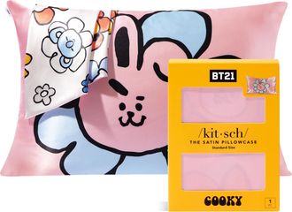 Kitsch BT21 x Kitsch Satin-Kissenbezüge mit Reißverschluss, weicher als Maulbeerseide-Kissenbezüge, Standardgröße, 1 Stück, glatt, kühlend, Queen-Size, für H