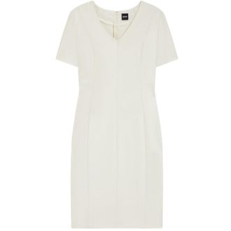 HUGO BOSS Damaisa Midikleid f&uuml;r Damen, V-Ausschnitt, Schmal, kurz&auml;rmlig (Wei&szlig;)