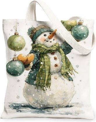 Generic Sacs fourre-tout en toile motif bonhomme de neige - R&eacute;utilisables - Vintage - L&eacute;gers et lavables - Pour le shopping, les voyages - 33 x 38 cm