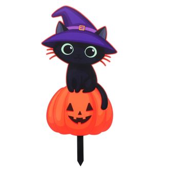 Hemoton Halloween Gartenstecker Transparentem Acryl mit Halloween Katze und Kürbis Wetterfestes Lawn Sign mit Erdspieß für Gruselige Außenhof und Partydekorat