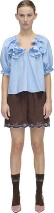 Stine Goya Femme, Blouses et Chemises, Bleu, Taille: 38 FR Haut &agrave; Manches Bouffantes avec D&eacute;tails Floraux