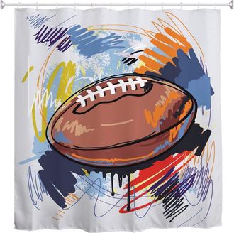 A.Monamour Duschvorhang Aquarell American Football Rugby Sport Skizze Graffiti Abstrakte Kunst Druck Wasserdicht Polyester Duschvorhang Set Mit Haken Für Badezim