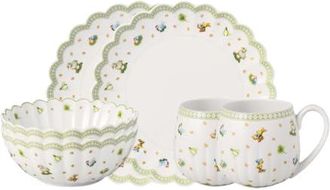 Villeroy & Boch Easter Delight Fr&uuml;hst&uuml;cks-Set f&uuml;r 2 Personen 6-teilig gr&uuml;n, Oster Set mit Speisetellern, Henkelbechern und M&uuml;slischalen, Oster Keramik Teller, Tassen 
