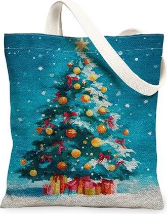 Generic Sacs fourre-tout artistiques en toile, motif sapin de No&euml;l festif, sacs d&eacute;picerie, sacs d&eacute;picerie r&eacute;utilisables, l&eacute;gers et lavables en toile pour le s