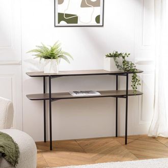 Macabane Macabane - julia - Console double plateau 120x33cm couleur mocha pieds métal noir