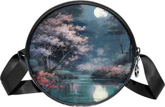 Generic Petit sac &agrave; bandouli&egrave;re Circle Beauty pour femme, petit sac &agrave; bandouli&egrave;re avec fermeture &eacute;clair, bretelles r&eacute;glables, sac &agrave; main rond d&eacute;contract&eacute; pour