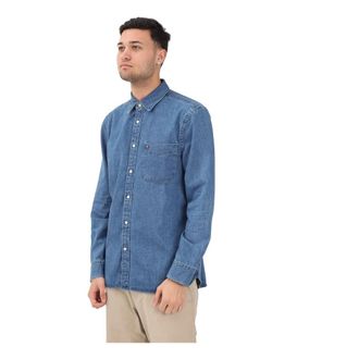 Tommy Hilfiger Homme, Chemises, Bleu, Taille: 2XL Chemise en denim coupe droite avec broderie drapeau
