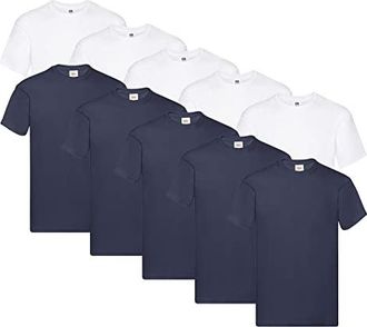 Fruit Of The Loom T-shirt original pour homme (lot de 10), 5 x blanc + 5 x bleu marine + 1 bloc-notes Hl achat, M