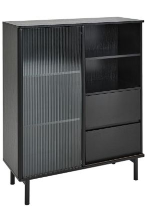 MID.YOU Mid.you Highboard, Schwarz, Holz, Glas, Holzwerkstoff, 3 F&auml;cher, 2 Schubladen, 100x120x40 cm, Bsci, Holzm&ouml;bel, Kleinm&ouml;bel Holz, Holzkommoden, Highboar