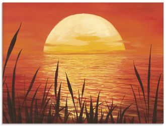 Artland ARTland Wanddeko Glasbilder Wandbild Glas Bild einteilig 80x60 cm Querformat Natur Strand Küste Sonnenuntergang Ozean Sonne Maritim T4NG