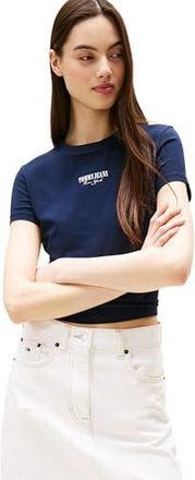 Tommy Jeans T-Shirt Manches Courtes Femme Slim Essential Logo Court, Bleu (Dark Night Navy), M
