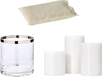 Edzard Windlicht Molly, mundgeblasenes Kristallglas mit Platinrand, H&ouml;he 18 cm, &oslash; 18 cm - Plus 3er Set Dauerkerze Cornelius (Durchmesser 6 cm, H&ouml;hen 6, 8 und