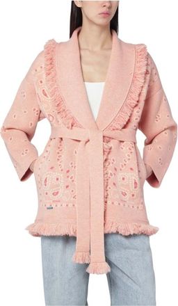 Alanui Femme, Pulls, Rose, Taille: 38 FR Bandana Jacquard Cardigan