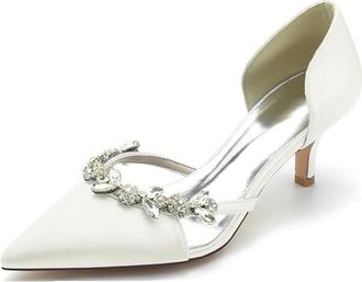 Minitoo MY041 Chaussures de mariage &agrave; enfiler pour femme Talon bas Soir&eacute;e Prom Party Escarpins, My041 Ivoire Talon de 6 cm, 40.5 EU