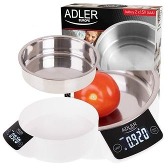 Adler Europe Adler AD 3166 Balance de cuisine avec récipient de 900 ml en acier inoxydable, poids maximum 5 kg, balance électronique pour la maison avec écran LCD,