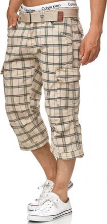 Indicode Herren Nicolas Check 3/4 Cargo-Shorts inkl. Gürtel | Herrenshorts aus Baumwolle Fog Check, XXL