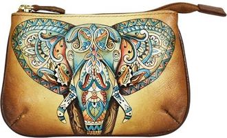 Anuschka Sac &agrave; Fermeture &eacute;clair de Taille Moyenne en Cuir v&eacute;ritable et Peint &agrave; la Main pour Femme - Elephant Mandala