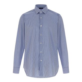 Barba Homme, Chemises, Bleu, Taille: 4XL Chemise en popeline de coton ray&eacute;e cousue main